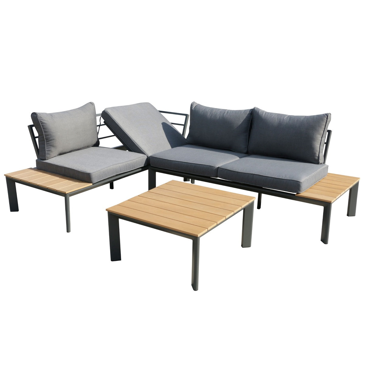 Ardeo Fusion 5 Seat Modular Garden Corner Sofa Set with Teak Table Top ...