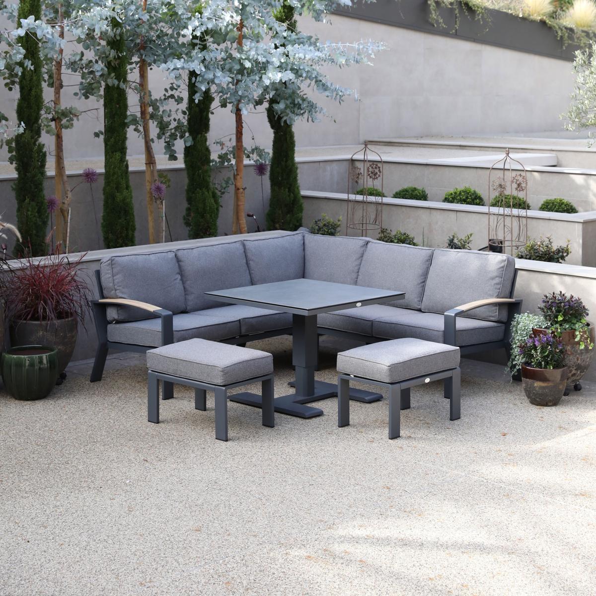 Modena 6 Seat Modular Garden Corner Sofa Set with Footstools & Square ...